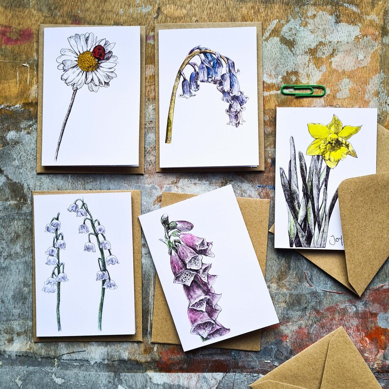 Mini Notelets Flowers Pack of 5 Miniature Cards with | Etsy