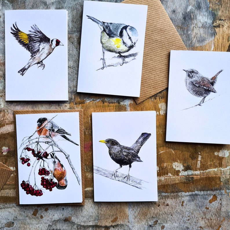 Mini Notecard Set - Garden Birds - Pack of 5 - Etsy