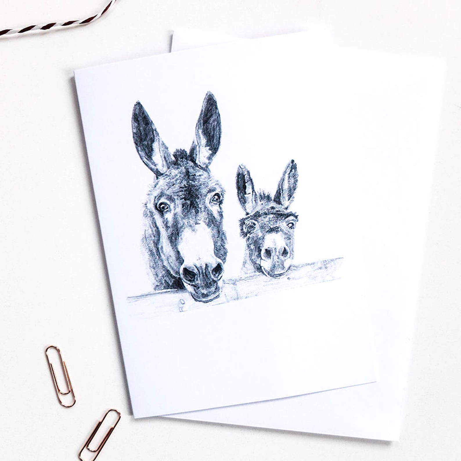 Blank Card - Two Donkeys - Pencil Drawing, Father's Day Card - Etsy