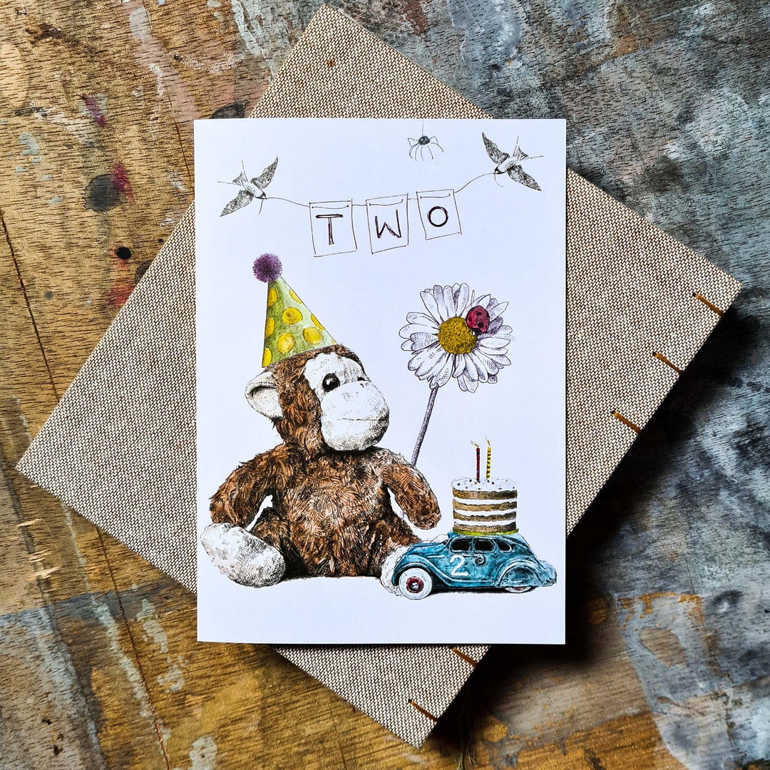 Second Birthday Card - Two Years Old - Numbers Birthday Card, 2, Blank ...