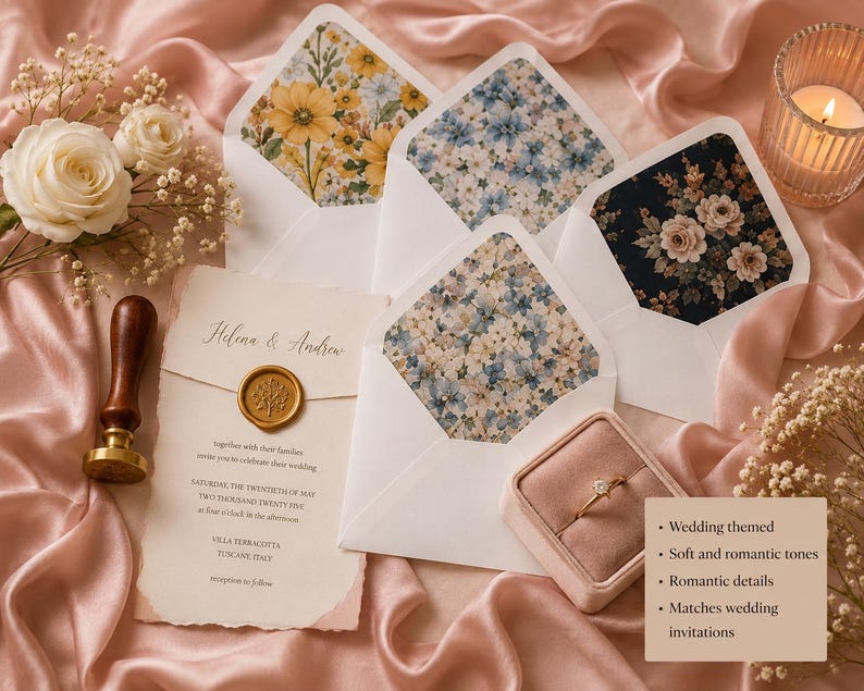 Lined Envelopes Botanical Floral Design Premium Envelopes - Etsy