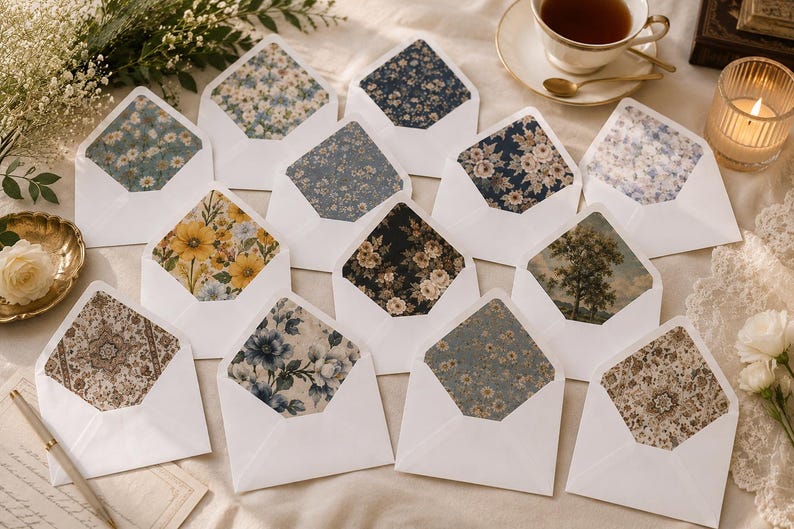 Lined Envelopes Botanical Floral Design Premium Envelopes - Etsy
