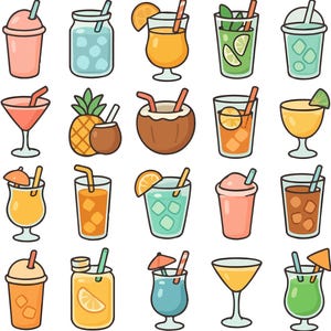 Colorful Summer Drinks Clipart Bundle SVG-PNG | Tropical Smoothie ...