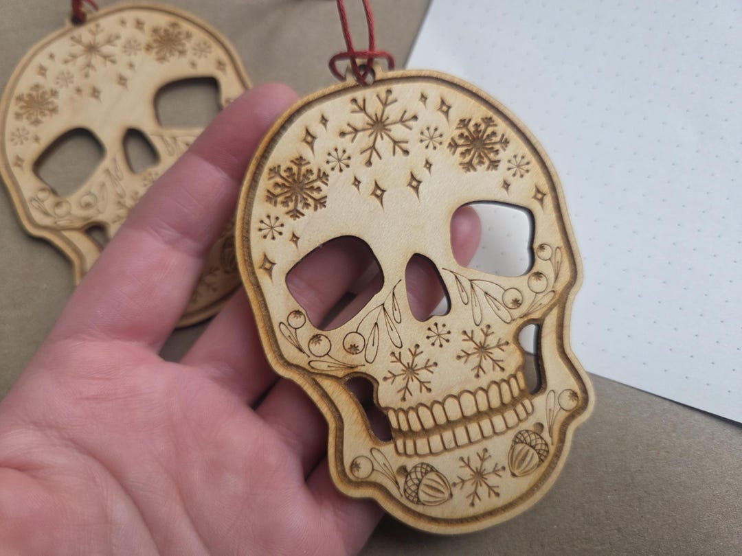 Wooden Sugar Skull Christmas Tree Ornament, Gothic Tree Ornament for ...