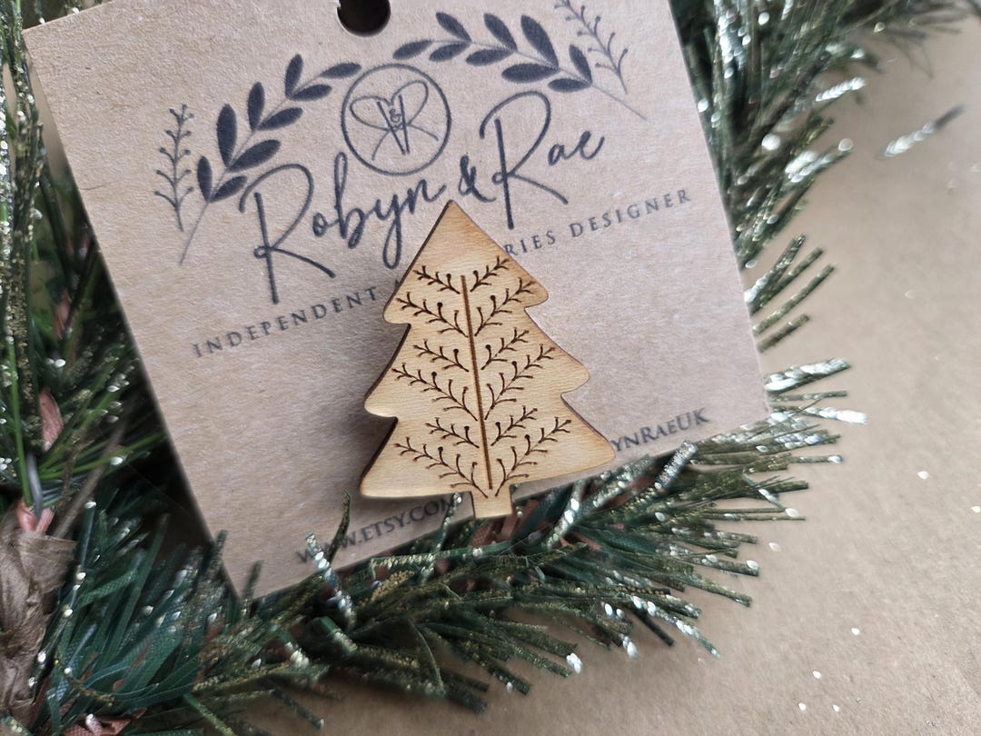 Hand Painted Wooden Christmas Tree Pin Badge Brooch Stocking Filler ...