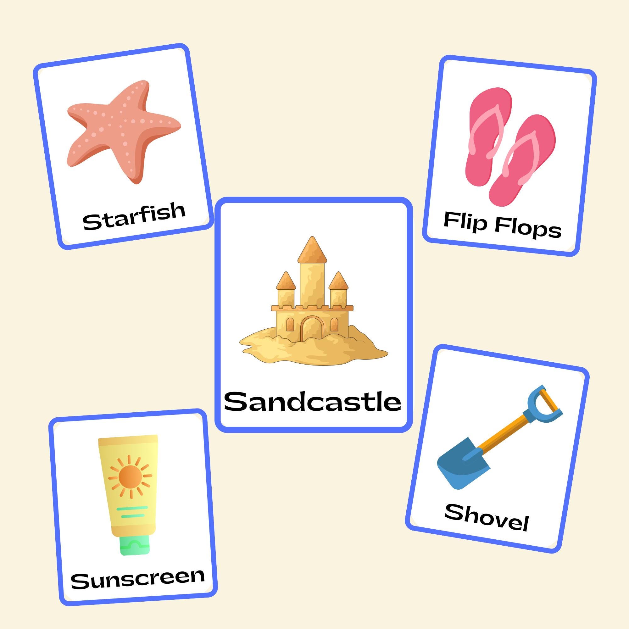 Beach Flashcards for Kids | Printable Beach Vocabulary Cards | Toddler ...