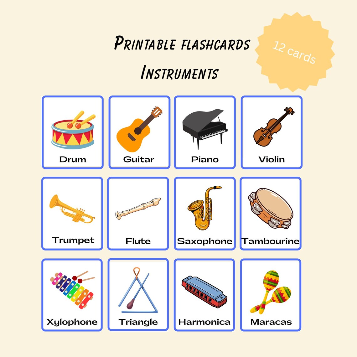 Musical Instrument Flashcards: Montessori Learning (PDF) - Etsy