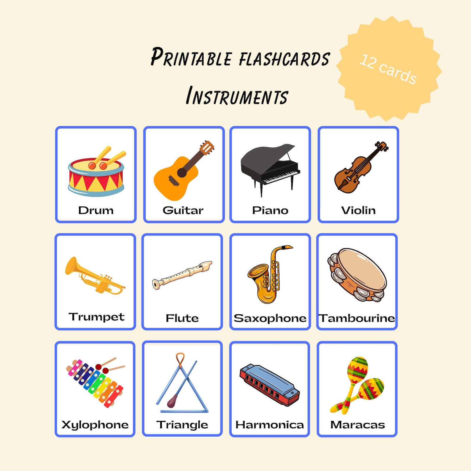 Musical Instrument Flashcards: Montessori Learning (PDF) - Etsy