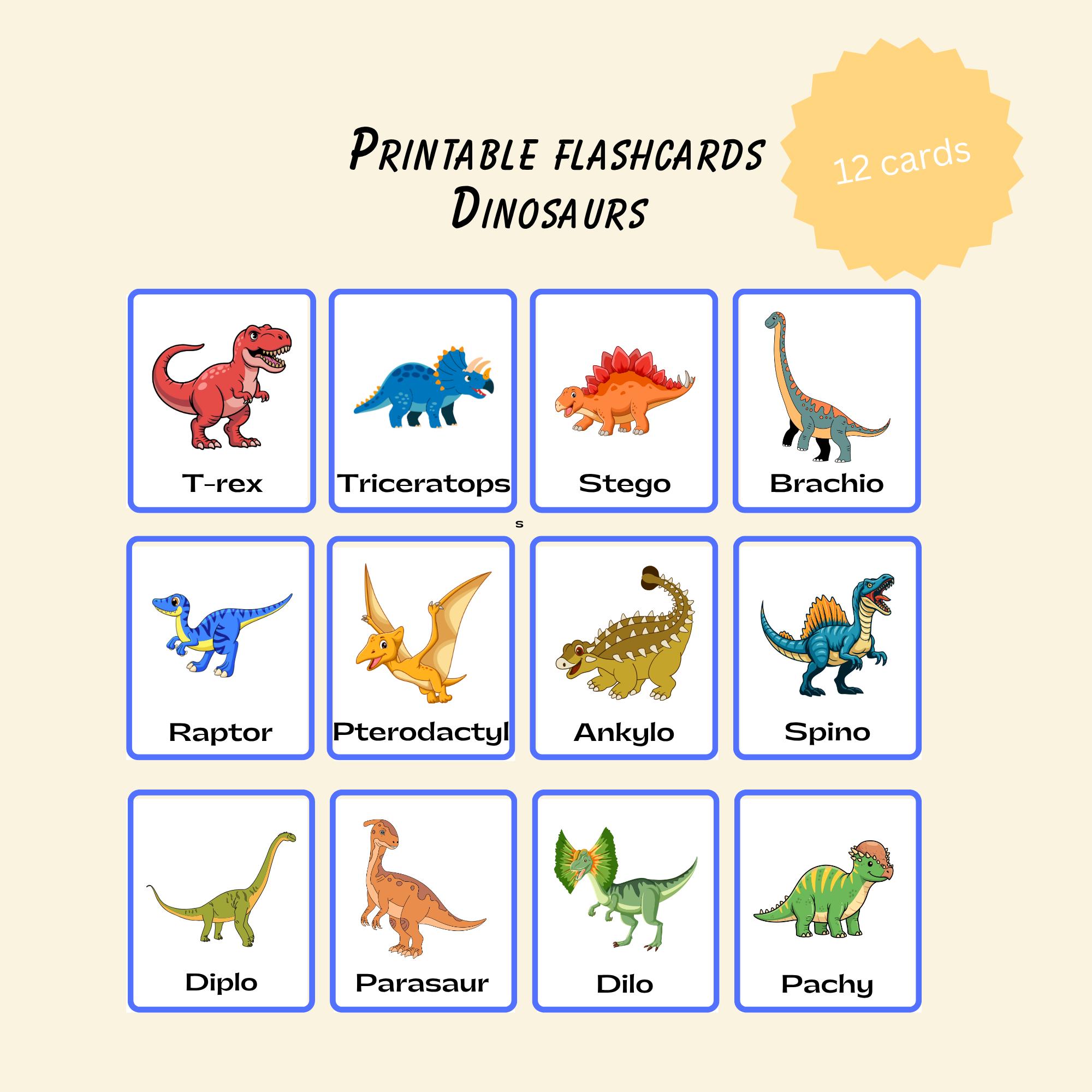Dinosaur Flashcards Printable | 12 Educational Cards for Toddlers ...