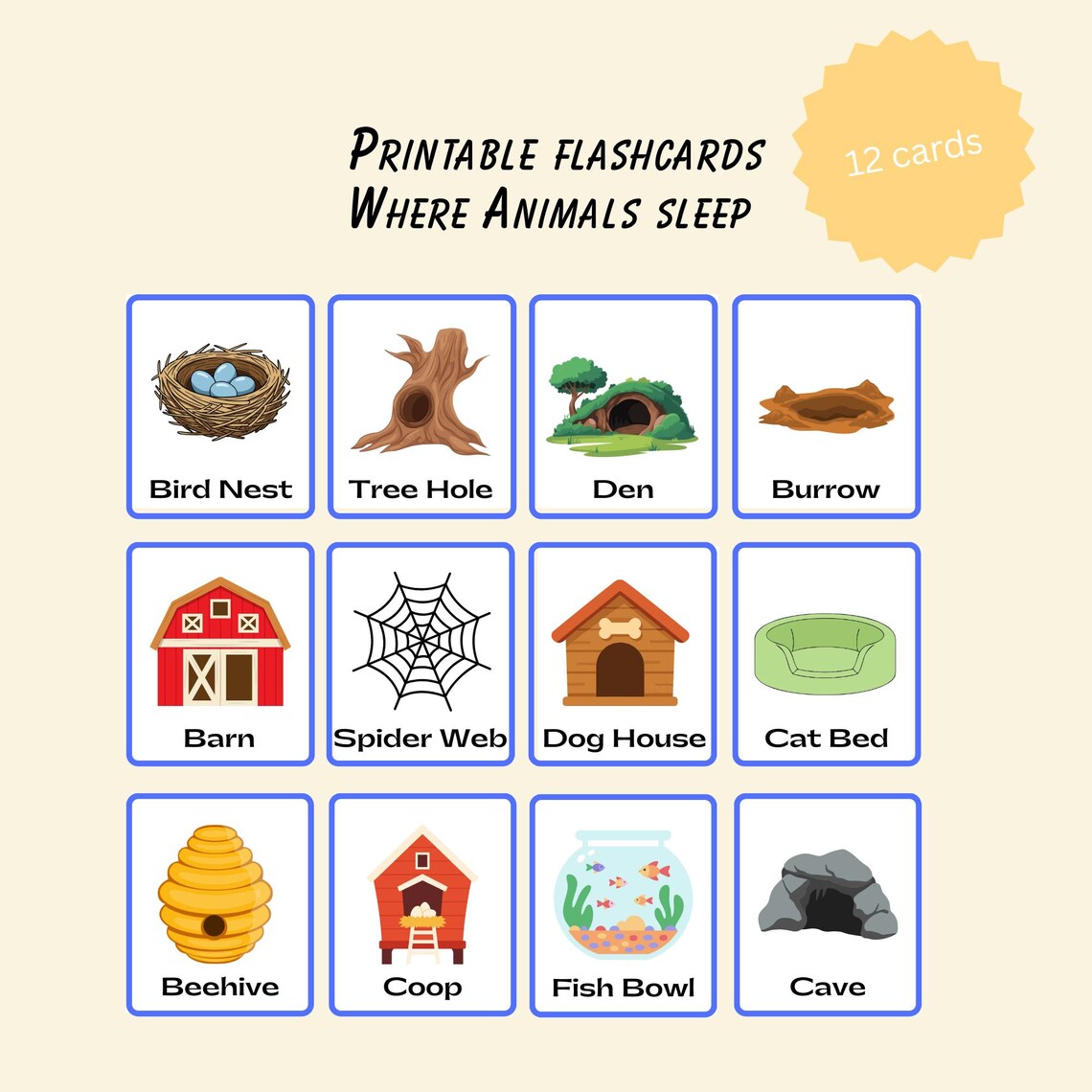 Animal Homes Flashcards | Where Animals Sleep | Toddler Learning Cards ...