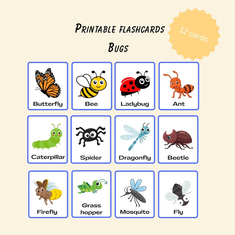 Bug Flashcards for Toddlers: Montessori Learning Cards (PDF) - Etsy