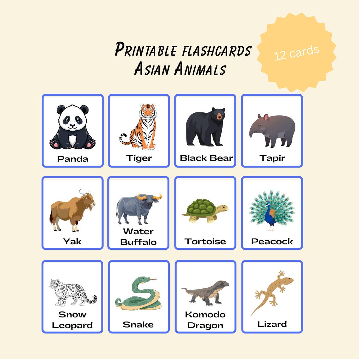 Asian Animals Flashcards for Toddlers | Printable Animal Cards ...