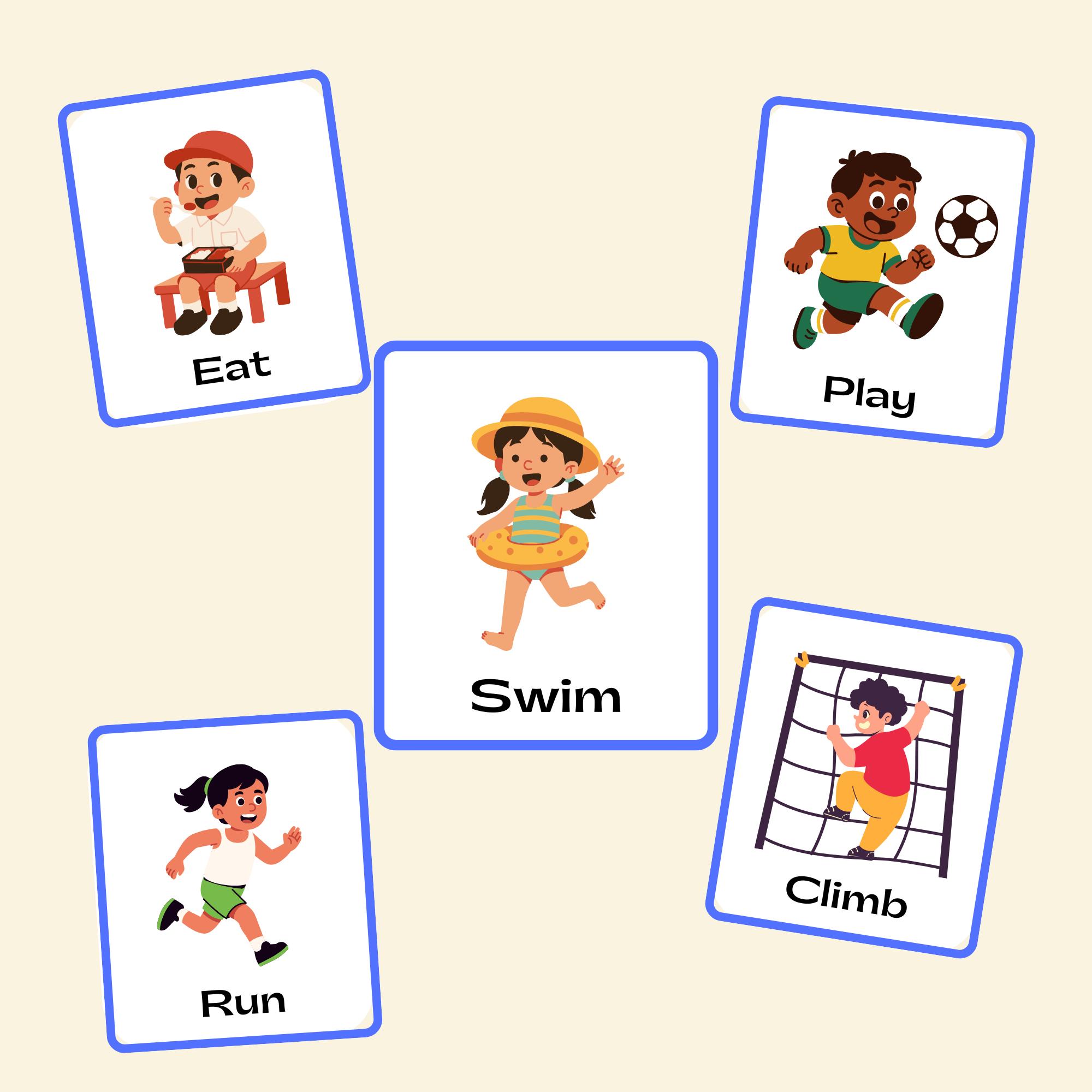 Actions & Verbs Flashcards | 12 Printable Cards for Kids | PDF Download ...