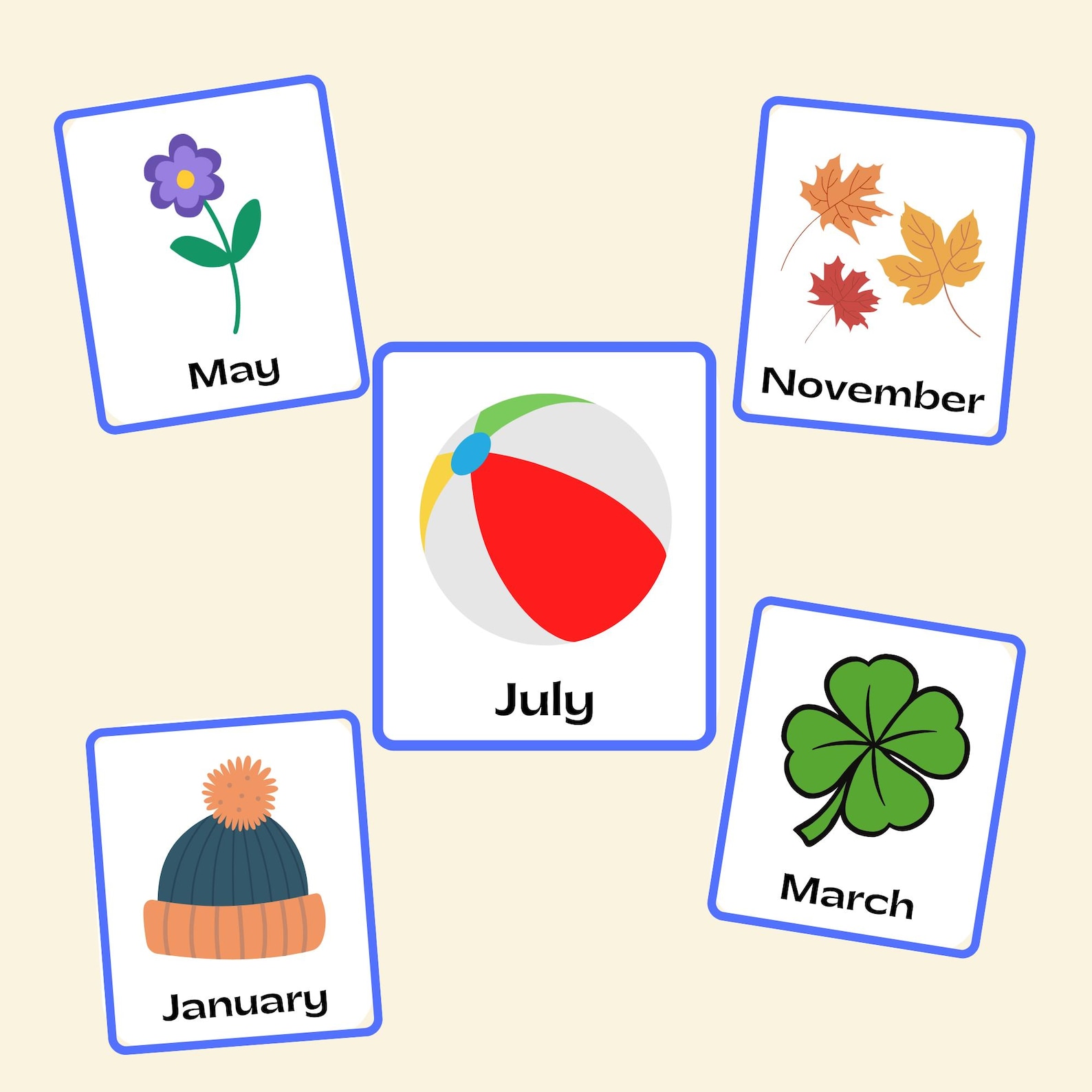 Months of the Year Flashcards Printable | 12 Seasonal Learning Cards ...