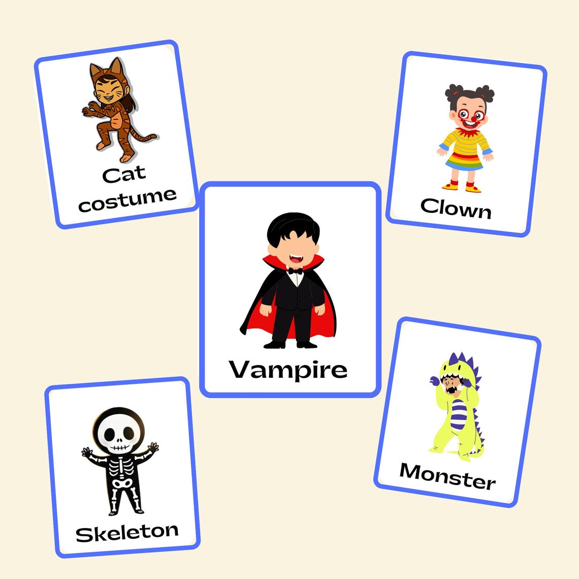 Halloween Costumes Flashcards for Kids – 12 Printable Dress-up Cards ...