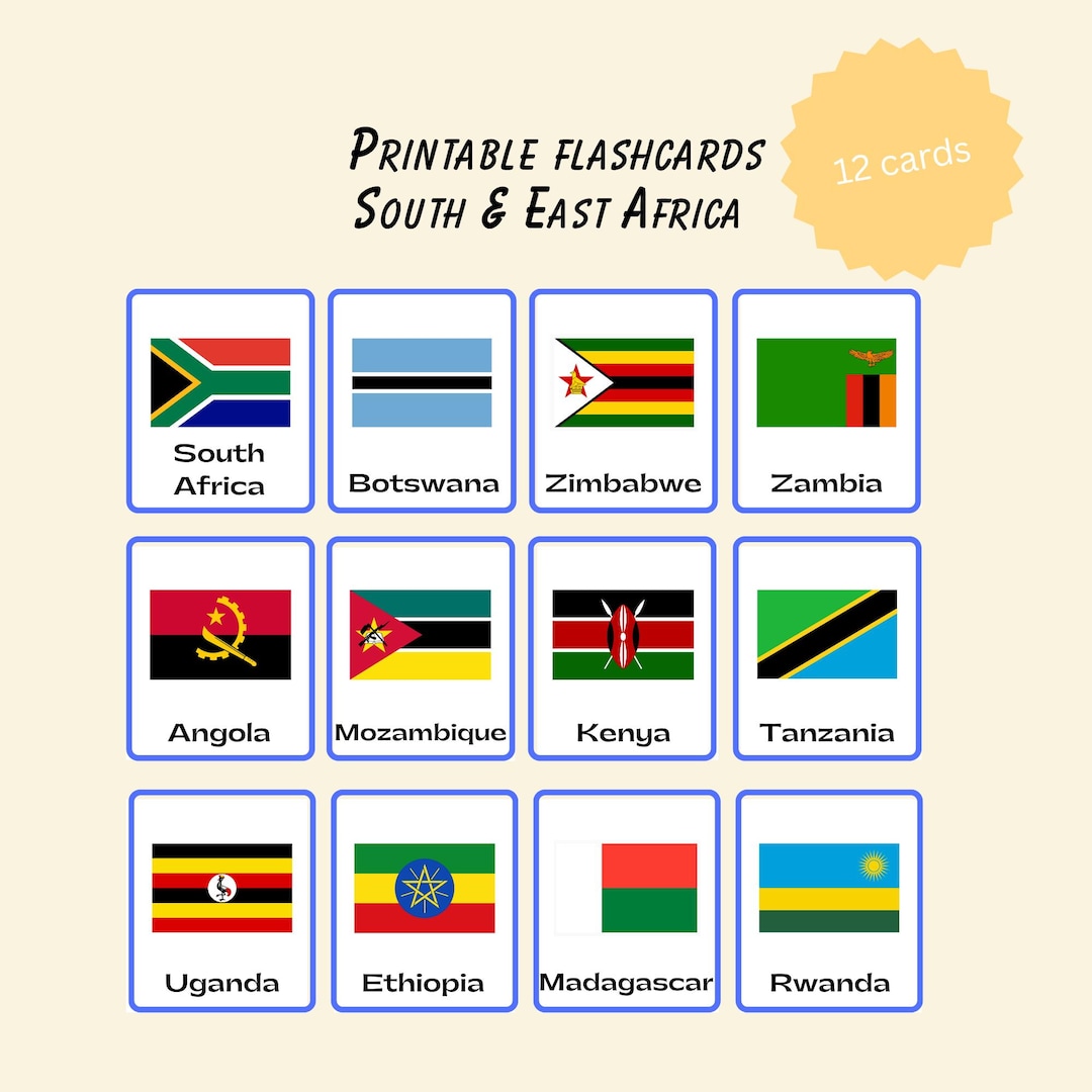Flags of Southern and Eastern Africa | Printable Flashcards for Kids - Etsy