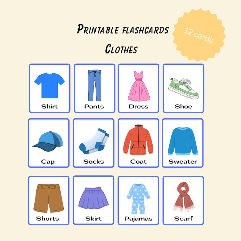 Clothes Flashcards for Kids | Printable Clothing Cards for Toddlers and ...
