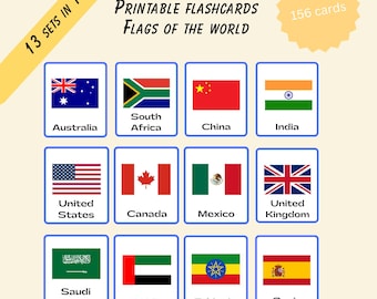 195 World Flags With Name Flash Cards/ International Country Flags ...