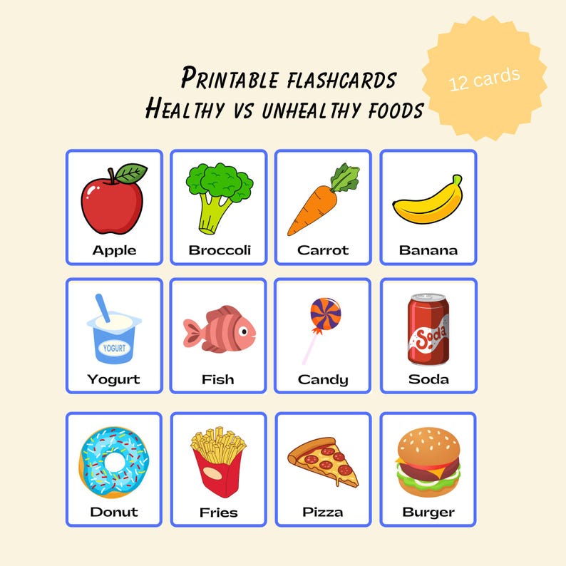 Healthy Vs Unhealthy Food Sorting Cards | Printable Flashcards for Kids ...