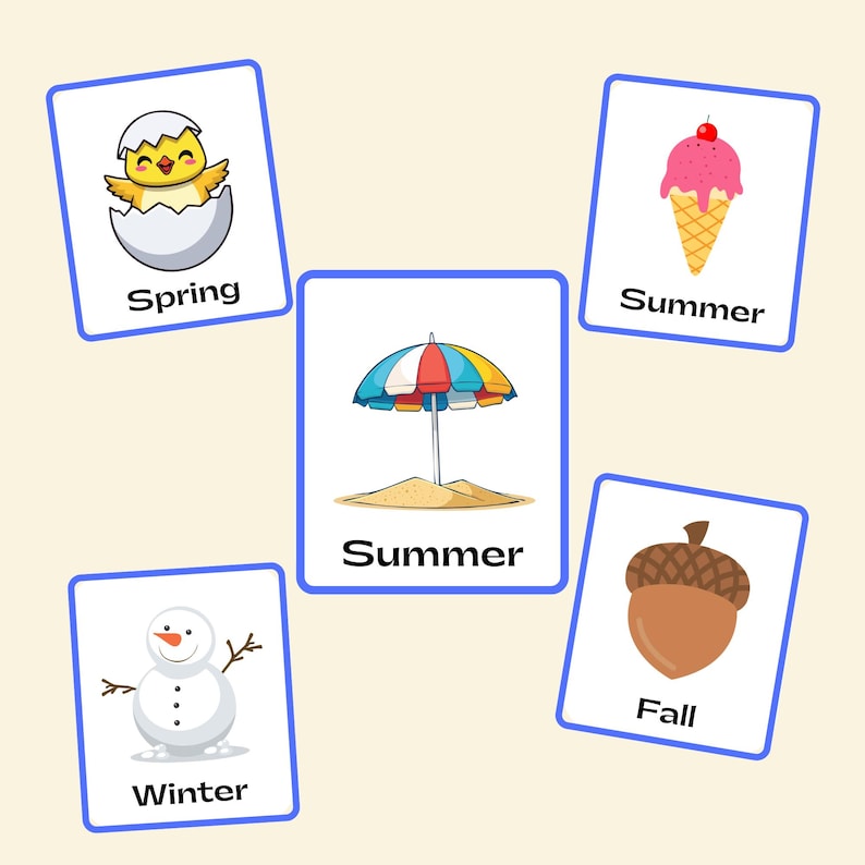 Seasons Flashcards Printable | 12 Seasonal Learning Cards for Kids ...