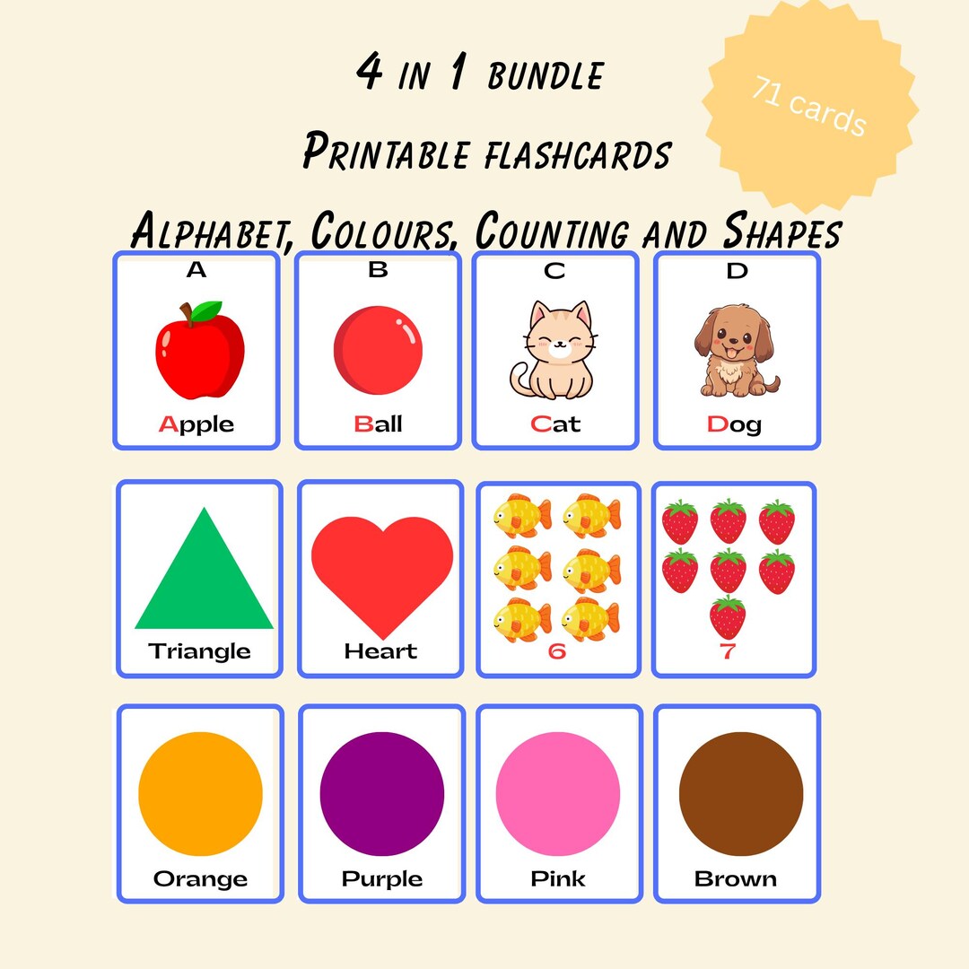 Preschool Flashcards Bundle: Alphabet, Numbers, Shapes, Colors (PDF) - Etsy