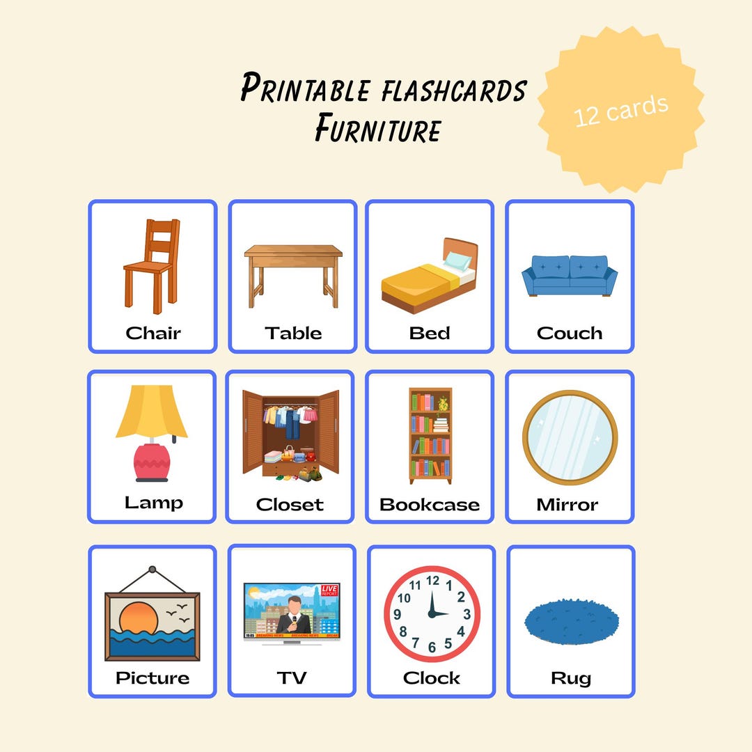 Furniture Flashcards: Montessori Toddler Learning (digital Download) - Etsy