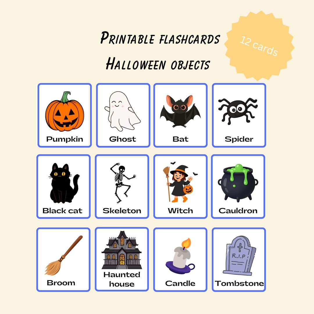 Halloween Flashcards for Kids – 12 Printable Spooky Objects – Preschool ...