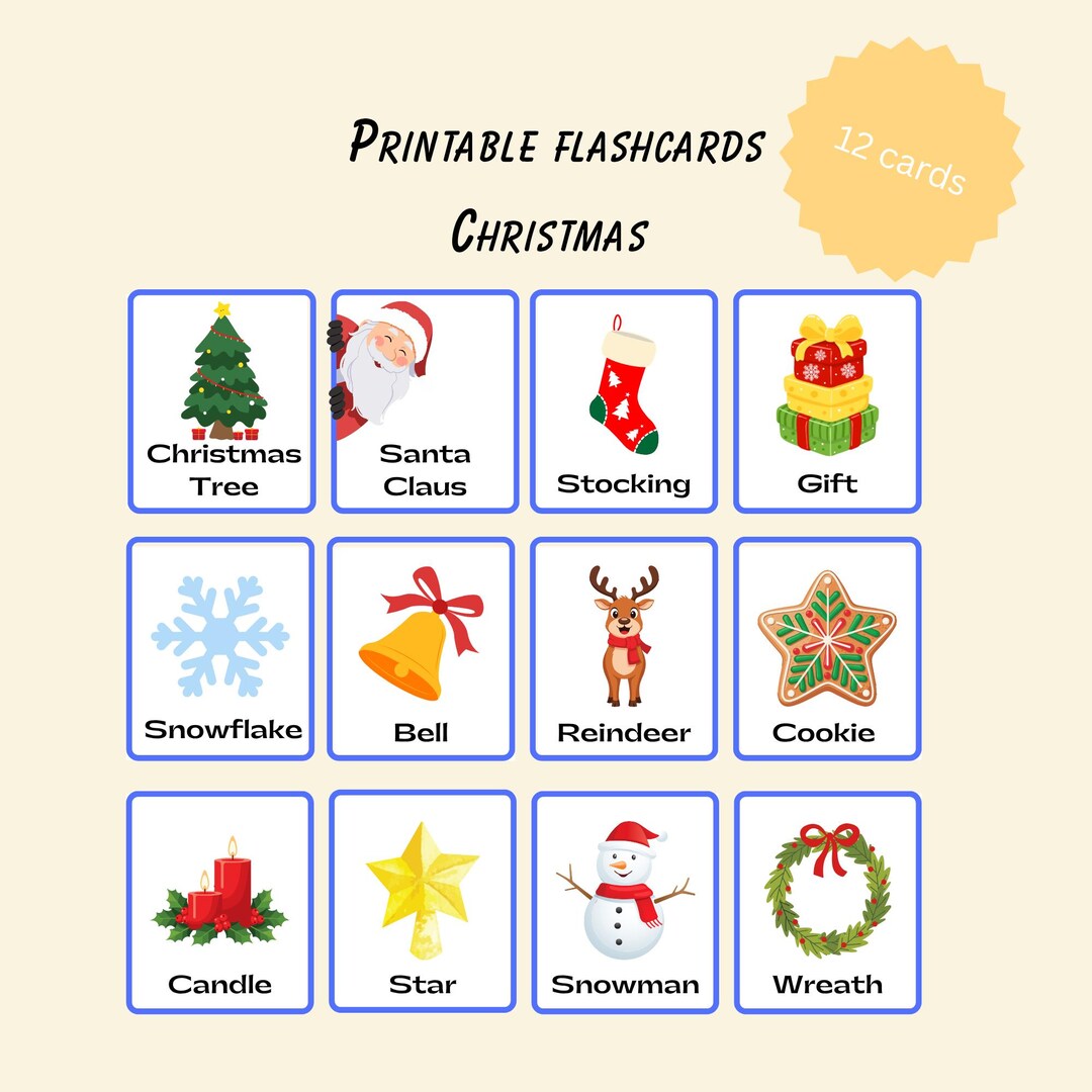 Christmas Flashcards Printable | 12 Holiday Object Cards for Kids ...