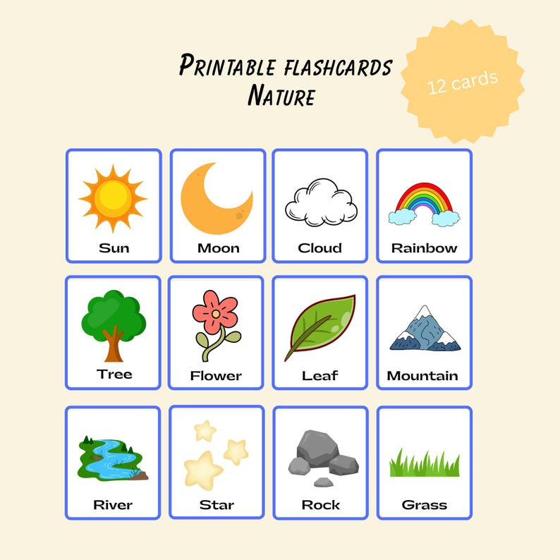 Nature Flashcards Printable: Montessori Learning Activity (PDF) - Etsy