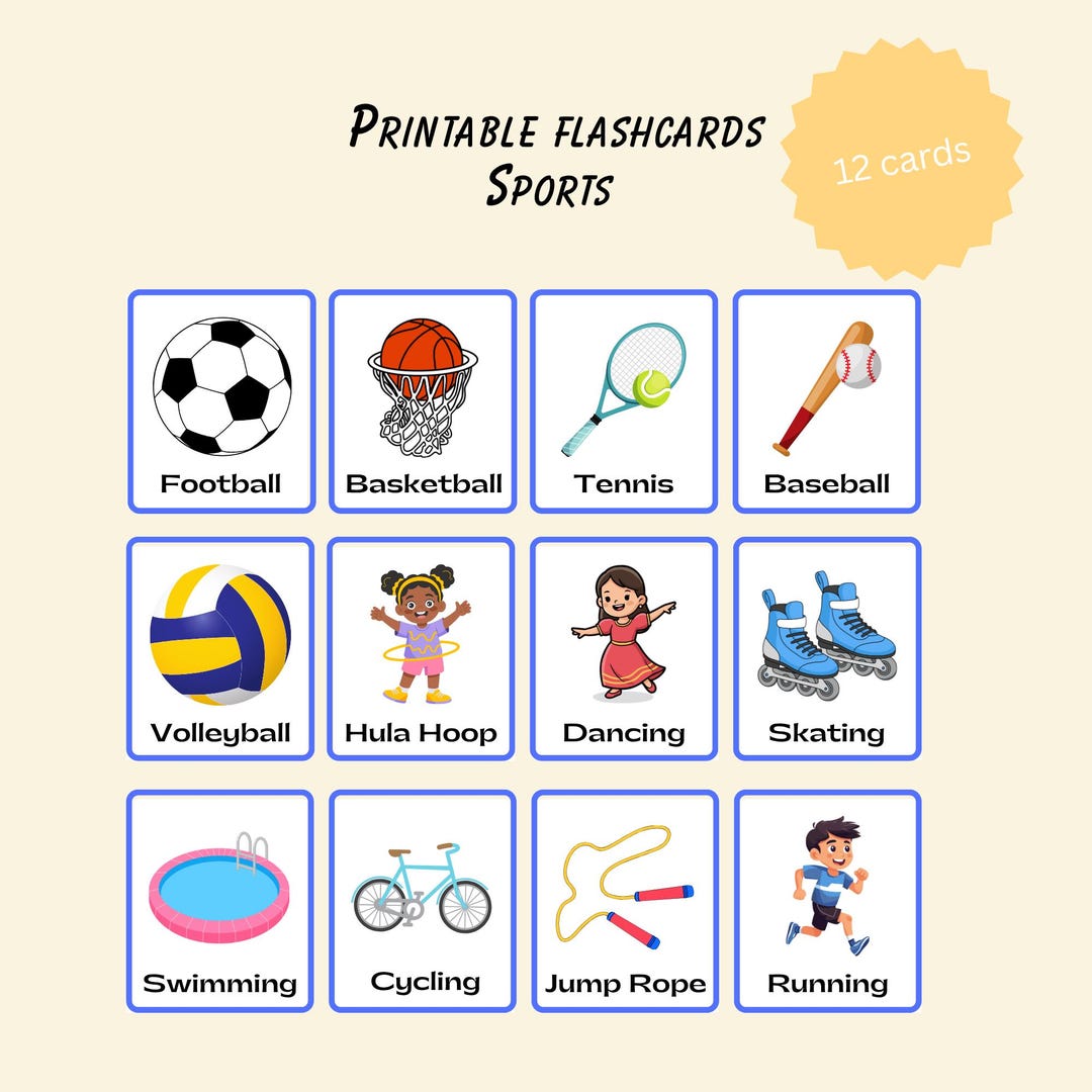 Sports Flashcards: 12 Printable Activity Cards (PDF) - Etsy