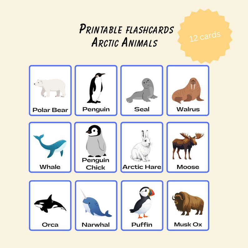 Arctic Animals Flashcards for Toddlers | Polar Animals Printable ...