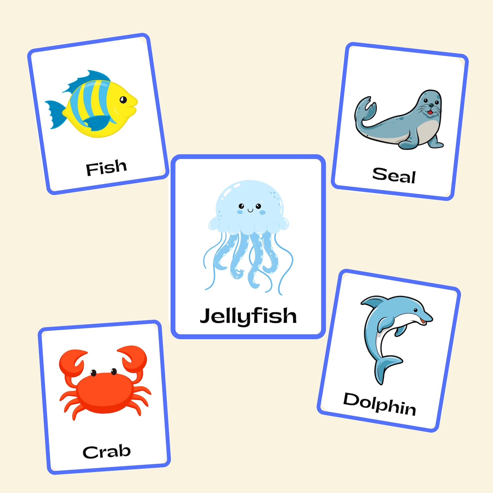 Sea Animals Flashcards for Kids – 12 Printable Ocean Animal Cards ...