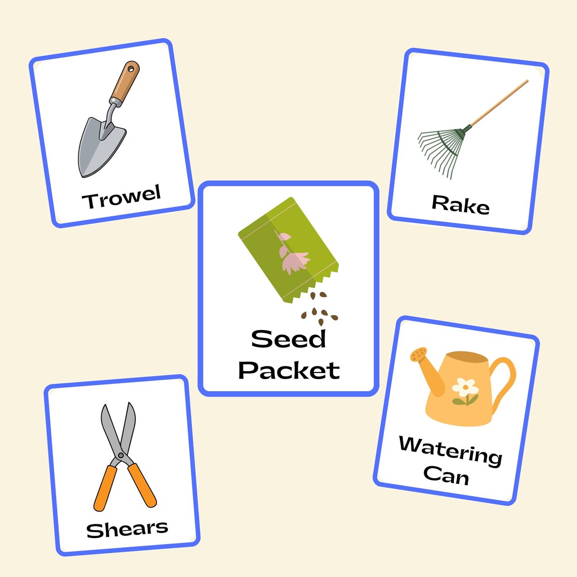 Gardening Tools Flashcards | 12 Printable Cards for Kids | Montessori ...