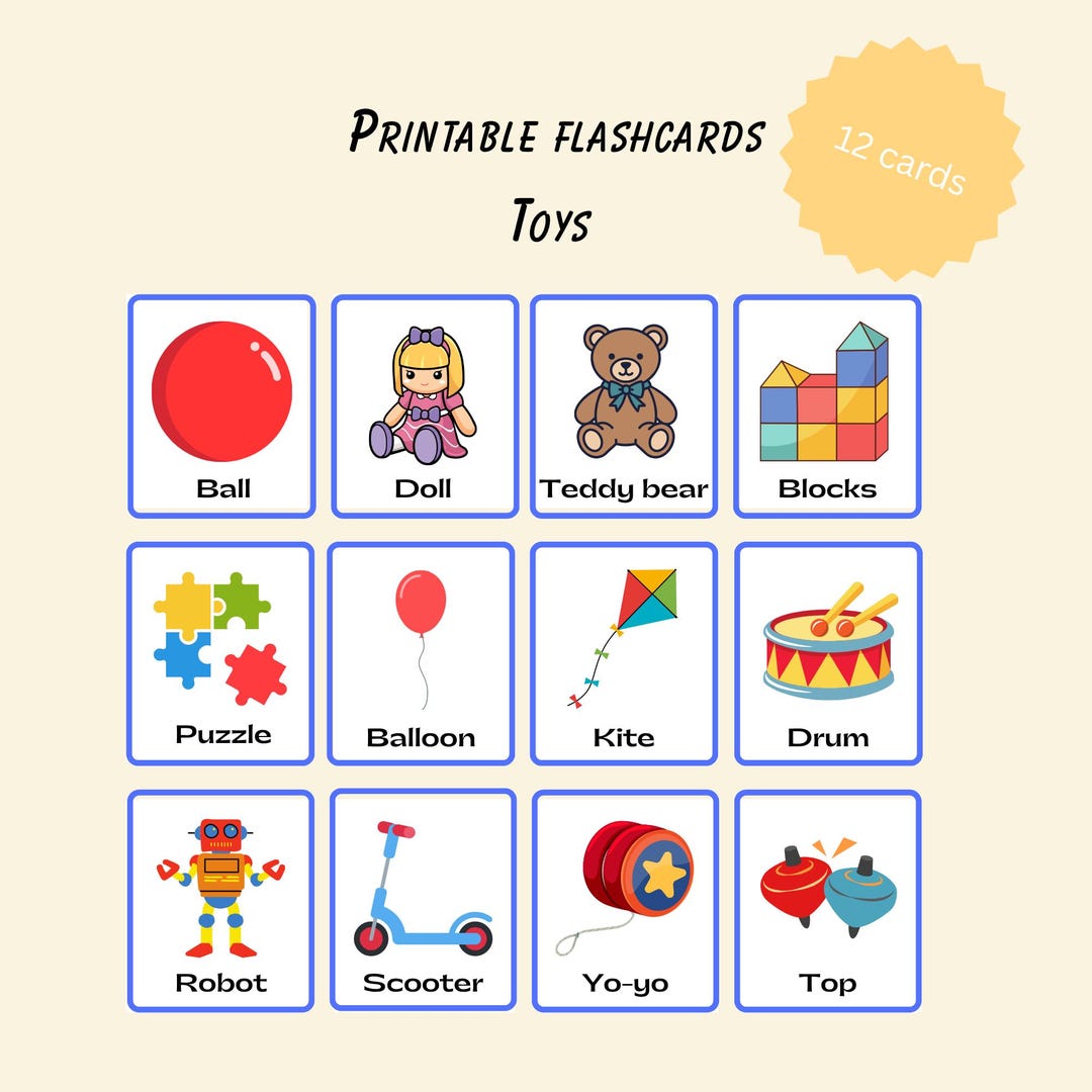 Toys Flashcards Printable | 12 Learning Cards for Kids | Preschool ...