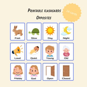 Opposites Flashcards Printable | 24 Learning Cards for Kids | Preschool ...