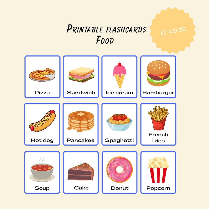 Food Flashcards Printable | 12 Learning Cards for Toddlers and ...