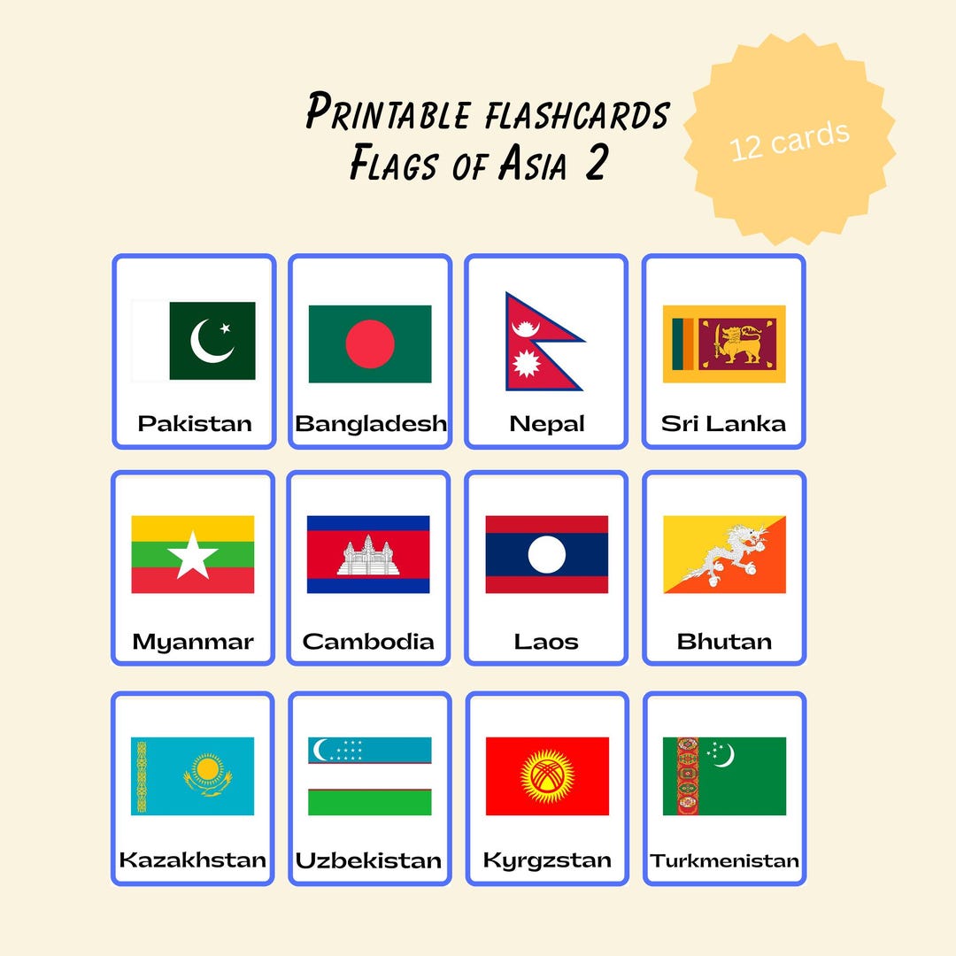 Flags of Asia 2 Flashcards: Geography Learning for Kids (digital ...