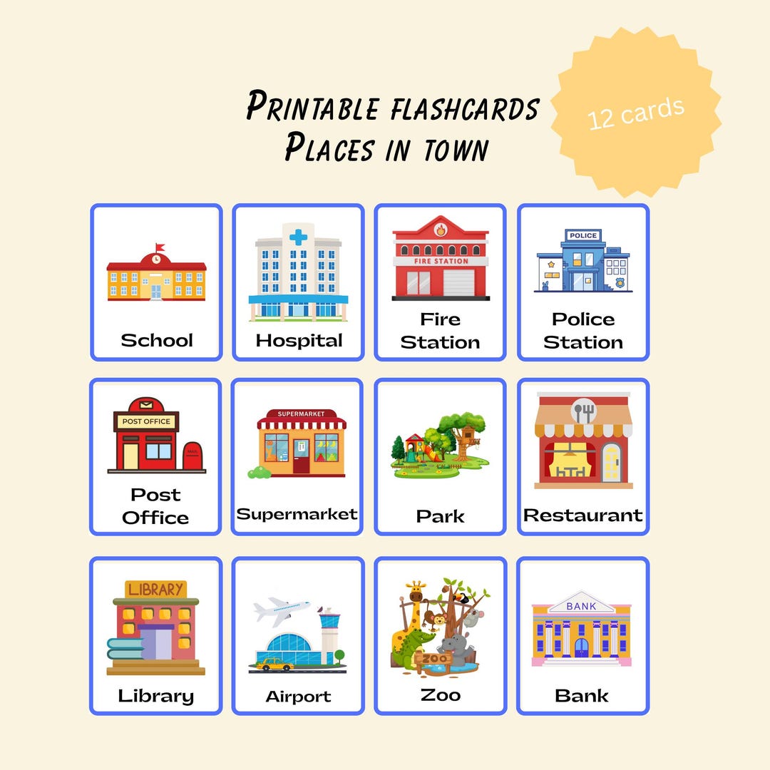 Places in Town Flashcards | Community Buildings, ESL (digital Download ...