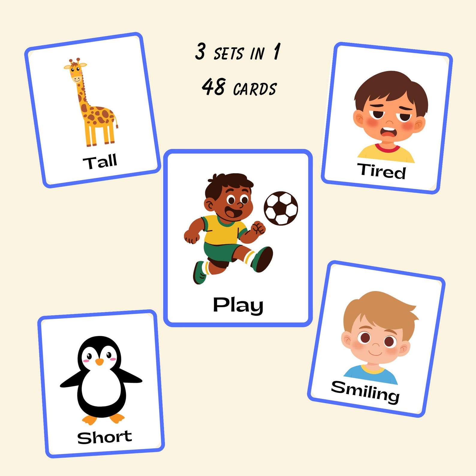 Preschool Flashcards Bundle | Emotions, Opposites & Actions | 48 ...