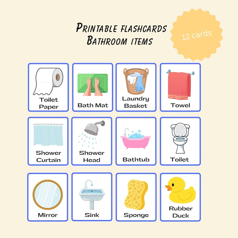 Bathroom Items Flashcards | Printable Bathroom Vocabulary| Digital ...