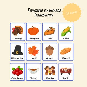 Thanksgiving Flashcards | 12 Printable Holiday Cards for Kids ...