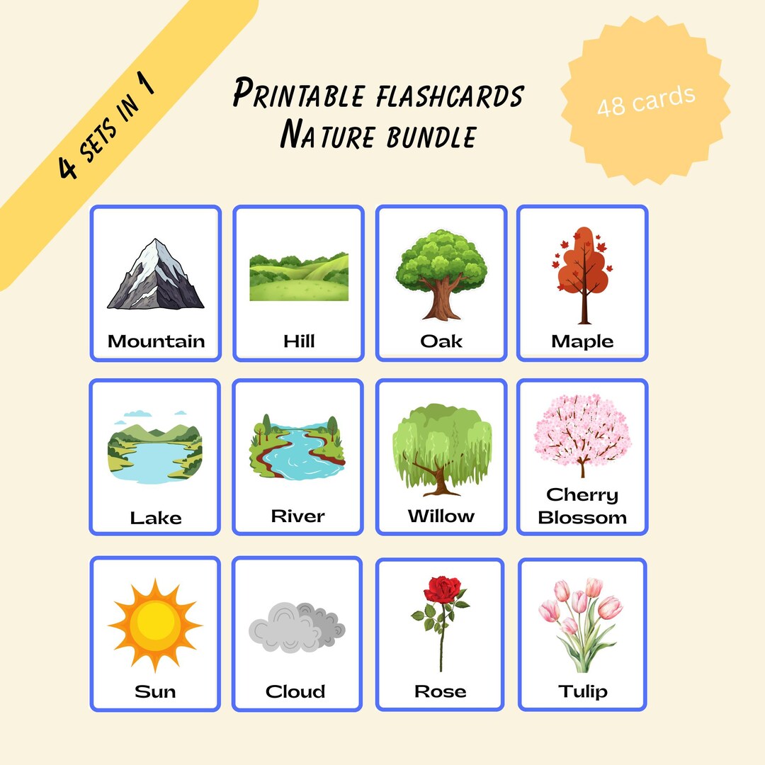 Nature Flashcards Bundle | 48 Printable Cards for Kids | Preschool ...