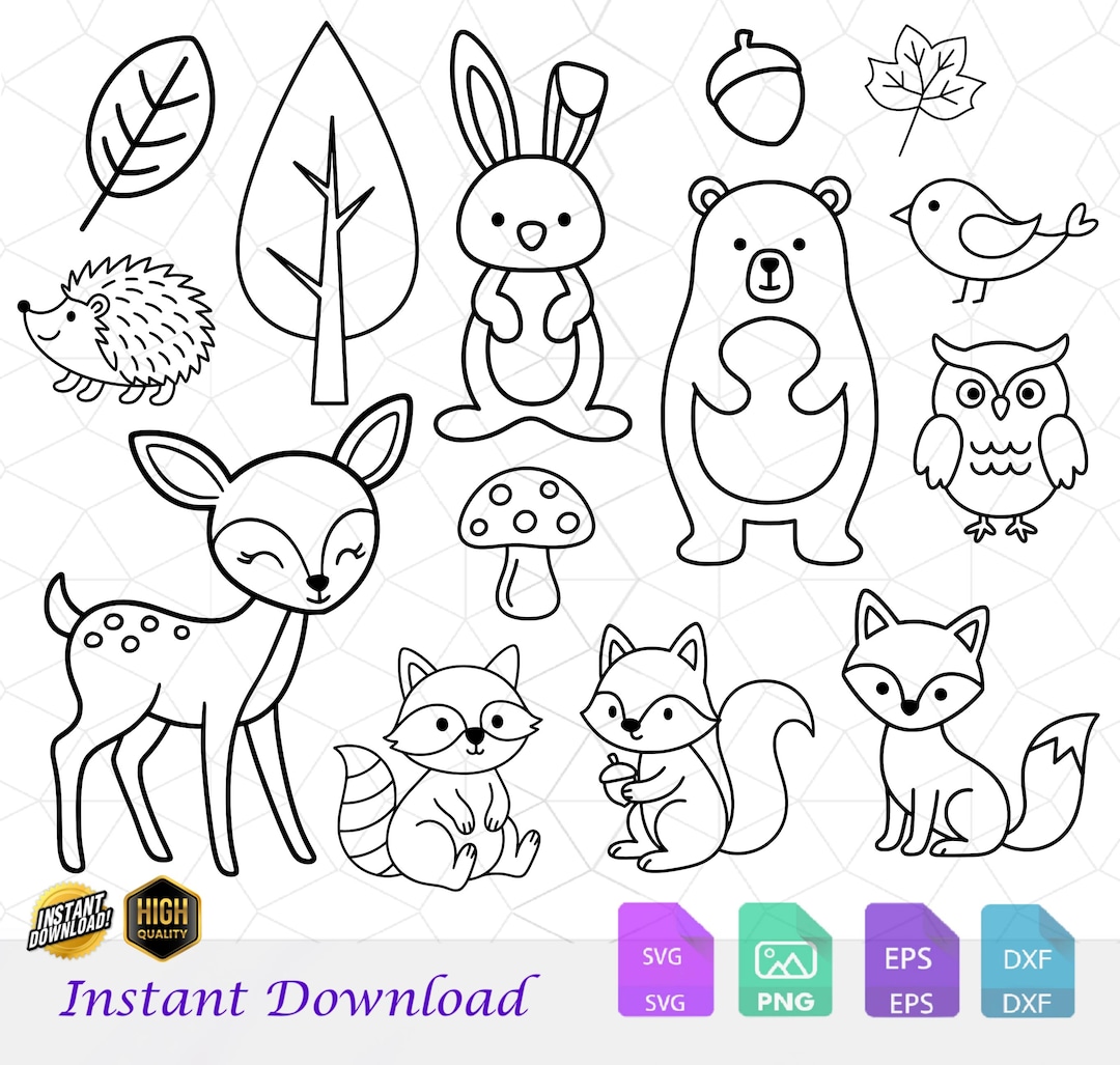 Woodland Animal Outlines, SVG Cut File, Forest Clipart (digital ...