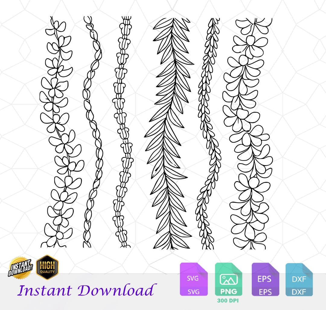 Seamless Pattern Outline, Puakenikeni, Lokelani, Maile, Pakalana ...