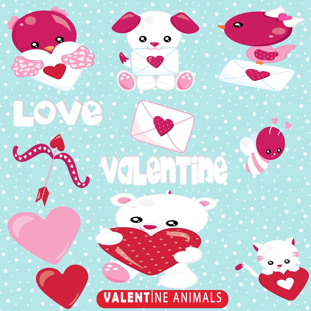 Big Love Valentine Animals Clipart | Cute PNG JPG Digital Download for ...