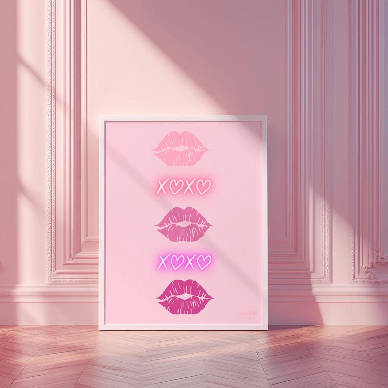 Pink XOXO & Kisses Digital Poster | Girly Flirty Style | Girl's Bedroom ...