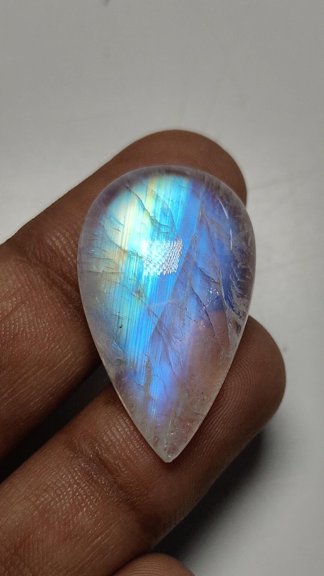 Rainbow Moonstone Cabochon, Royal Blue Fire Pear Stone (20x33 MM) - Etsy UK
