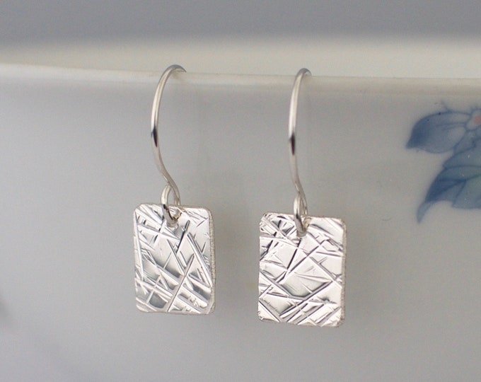 Silver Square Earrings Small Hammered Textured Metalwork - Etsy