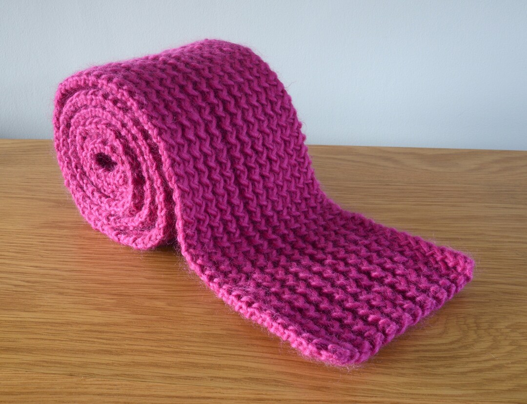 Pink Twisted Rib Scarf - Fuschia Chunky Knitted British Wool Scarf ...