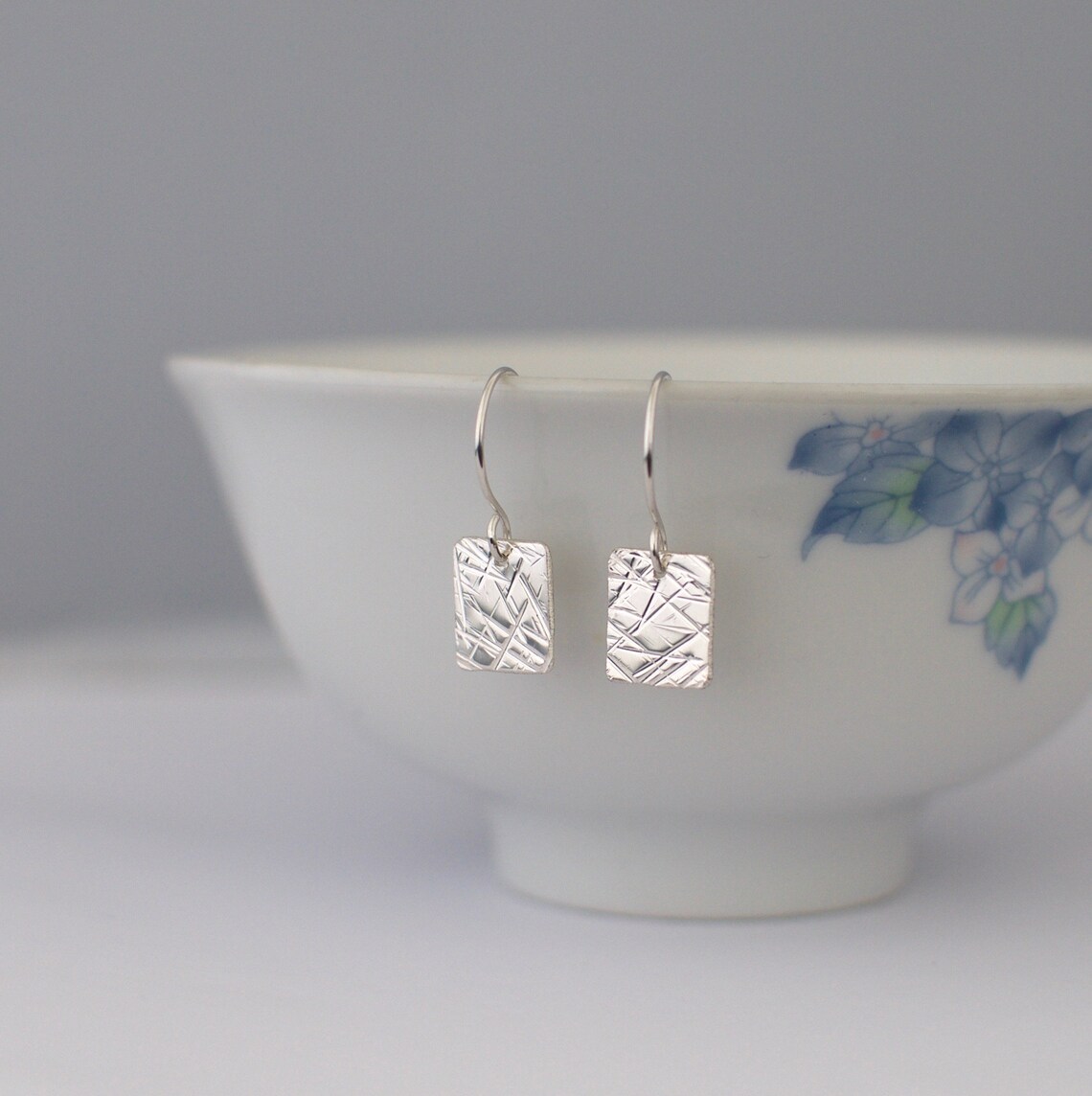 Silver Square Earrings - Small Hammered Textured Metalwork Sterling ...